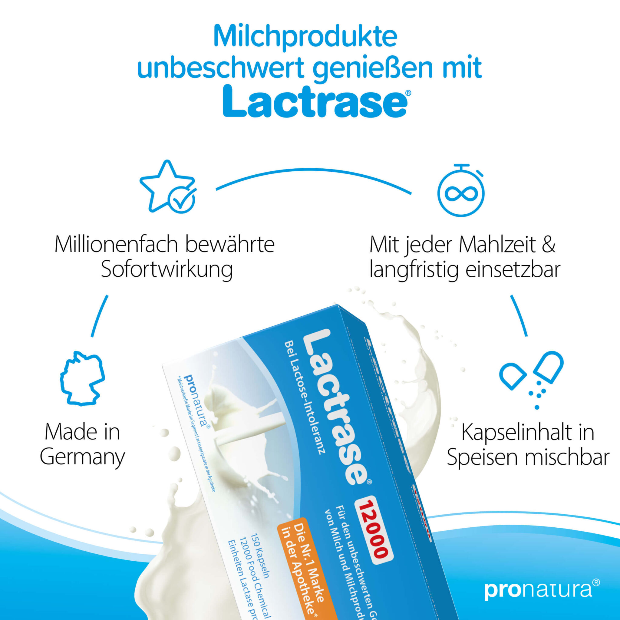 Lactrase® 12000 - Laktase Kapseln zur Verdauung von Laktose